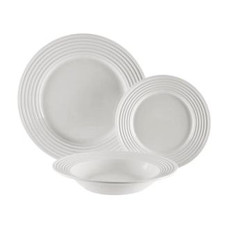 VERSA Service de table Versa 18 pièces, cercles en relief, style moderne, 3 x 26,5 x 26,5 cm, porcelaine, blanc