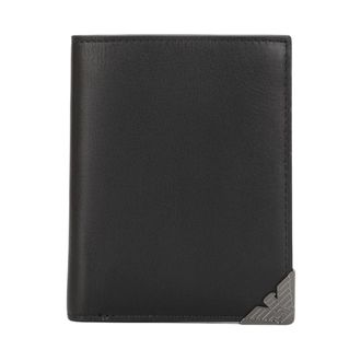 Emporio Armani Homme, Accessoires, Noir, Taille: ONE Size Portefeuille en cuir noir avec plaque logo