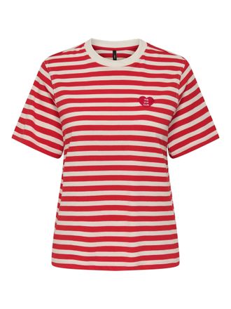 Only Damen Onllivina S/S O-Neck Stripe Top Box JRS, High Risk Red, Small