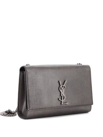 Saint Laurent sac &agrave; bandouli&egrave;re m&eacute;dium en cuir grain&eacute; - Gris