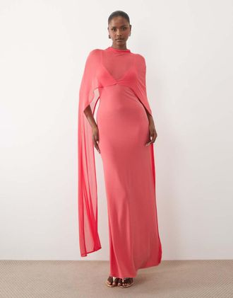 Asos Robe longue &agrave; d&eacute;tail cape oversize - Corail-Rose