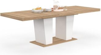 IDMarket Table &agrave; manger extensible rectangle ELIAD 8-12 personnes bois et blanc 200-250 cm