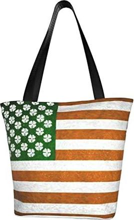 AOOEDM Drapeau am&eacute;ricain irlandais Shamrock sac fourre-tout femmes capacit&eacute; &eacute;paule sacs d&eacute;picerie