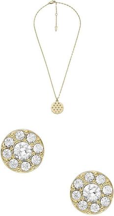 Fossil Damenkette Sutton Scalloped Edge Anh&auml;nger Edelstahl goldfarben, JF04382710 + Damenohrstecker All Stacked Up Edelstahl goldfarben, JF04375710