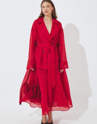 NA-KD x Pelin - Jupe mi-longue en organza - Rouge