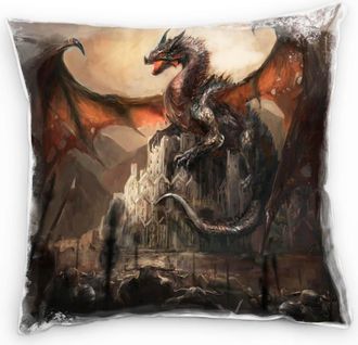 Paul Sinus Art Abstrakt, Drache, Ritter, Fantasie, grau, rot Deko Kissen 40x40cm f&uuml;r Couch Sofa Lounge Zierkissen - Dekoration zum Wohlf&uuml;hlen