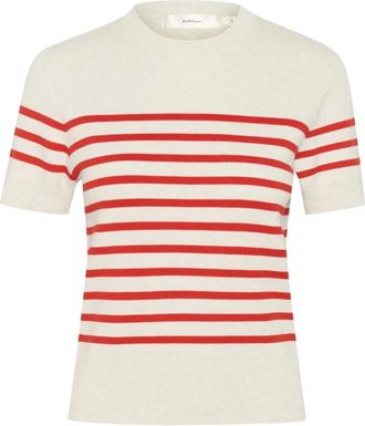 Inwear Femme, Pulls, Beige, Taille: 44 FR Pull &agrave; Rayures Rouges en Coton Coupe Classique