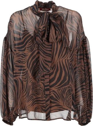 Max Mara Femme, Blouses et Chemises, Brun, Taille: 40 FR Blouse en soie &agrave; imprim&eacute; animalier