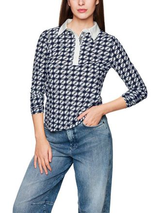 Marc Cain Langarm-Poloshirt Logomania Premium Damenmode unifarbener Kragen, schmal geschnitten