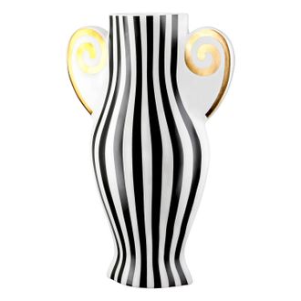 Gilde Vase Anphora - Keramik - gestreift wei&szlig; - H&ouml;he 36cm x Breite 24cm - wasserdichte Dekovase