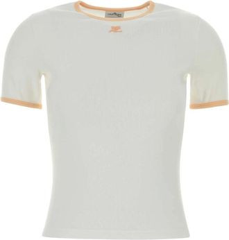 Courr&egrave;ges Femme, Tops, Blanc, Taille: 36 FR Signature Contrast T-Shirt