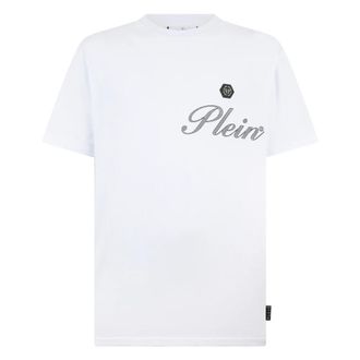 Philipp Plein Homme, Tops, Blanc, Taille: L T-Shirt Col Rond Signature