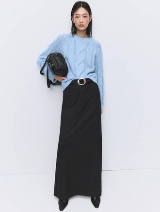 Mango Pull-over maille tress&eacute;e bleu ciel - Femme - XS - MANGO