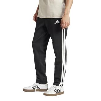adidas Mens Essentials 3-Stripes Fleece Open Hem Pants, Black/White