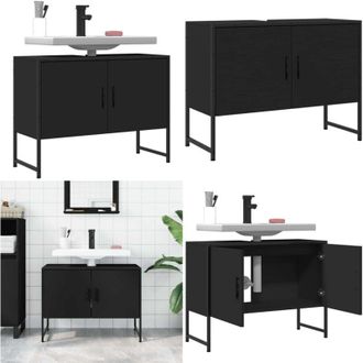 vidaXL Vidaxl - Waschbeckenunterschrank Schwarz 80x33x60 cm Holzwerkstoff - Waschbeckenunterschrank - Badezimmerm&ouml;bel - Holzwerkstoffschrank - Schwarzer