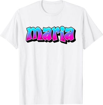 BDAZ Maria Graffiti Personalisierter Name Blau Rosa Frauen M&auml;dchen T-Shirt