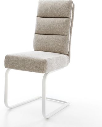 DELIFE Freischwinger Pela-Flex Webstoff Soft Beige Freischwinger flach Wei&szlig; Taschenfederkern, Esszimmerst&uuml;hle