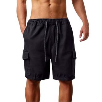 Generic Short cargo pour homme, pantalon cargo noir avec cordon de serrage &agrave; la taille, short d&eacute;contract&eacute; pour gym, salon et ext&eacute;rieur pour gym, motard, cours