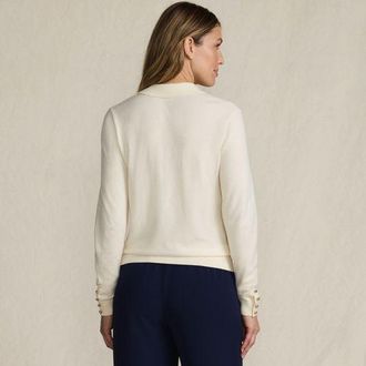 Lands End Polopullover mit goldfarbenen Kn&ouml;pfen, Damen, Gr&ouml;&szlig;e:40-42 petite, Wei&szlig;, Polyester/Viskose/Polyester-Mischung, by Lands End