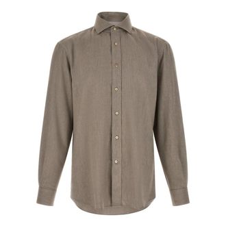 Brunello Cucinelli Hemdkragen aus Mikrofischgr&auml;t - - Shirts - Herren - Braun - L