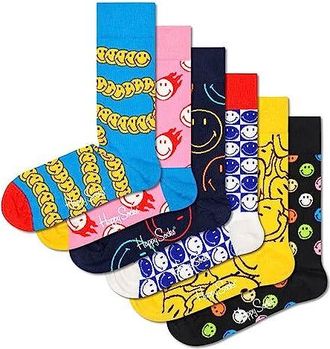 Happy Socks Lot de 6 paires de chaussettes Smiley pour homme Multicolore 41-46, multicolore, M