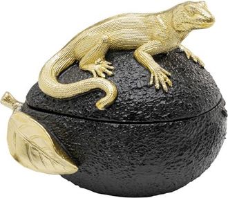 Kare Design Deko Dose Avocado Lizard, Schwarz, 15x17x11 cm, Aufbewahrungsdose, Eidechsen Motiv, Handgearbeitet, Wohnzimmer