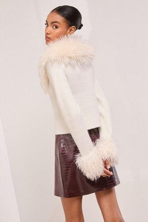 Lipsy Strickjacke Lipsy Strickjacke mit Kunstfellkragen, Regular (1-tlg)