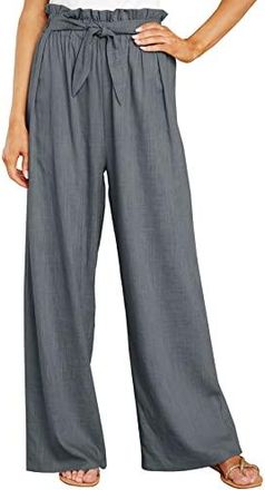 Feoya Culotte légère pour femme - Pantalon dété pour femme - Pantalon large - Taille haute - Taille haute - Taille S à 3XL, gris, XL