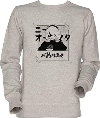 Vendax Vendax Nier Automata 2b Manga Style Unisexe Homme Femme Sweat-Shirt Jersey Gris Mens Womens Jumper Sweatshirt Grey
