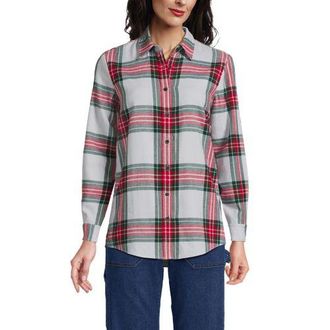 Lands End Boyfriend-Bluse aus Flanell, Damen, Gr&ouml;&szlig;e:40-42 regular, Grau, Baumwolle, by Lands End