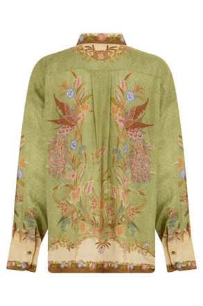 Zimmermann Womens Printed Silk Shirt - Khaki Floral Green