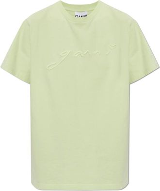 Ganni Femme, Tops, Vert, Taille: 36 FR T-shirt avec logo brod&eacute;