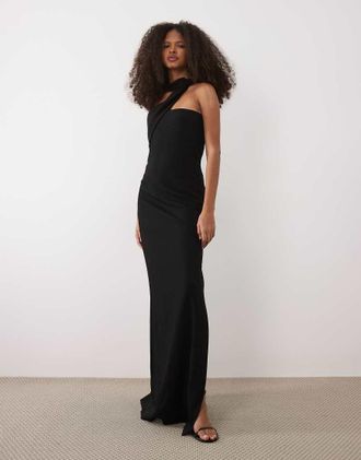 Mango Capsule - Robe longue asym&eacute;trique - Noir