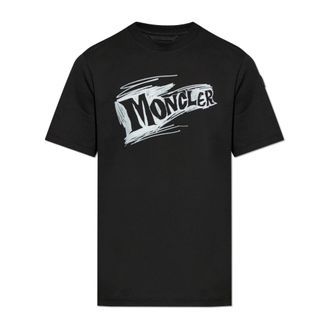 Moncler Logo Print T-Shirt - - Tops - Herren - Schwarzk - M