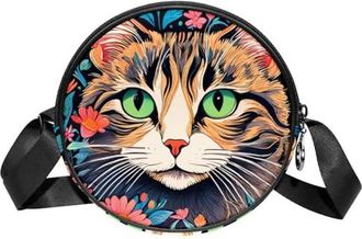 Generic Sac &agrave; bandouli&egrave;re rond rond pour femme, motif chat color&eacute;, avec fermeture &eacute;clair, bretelles r&eacute;glables, style d&eacute;contract&eacute;