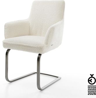 DELIFE Freischwinger Heira-Flex mit Armlehnen Boucl&eacute; Wei&szlig; Freischwinger flach Graphit Taschenfederkern, Esszimmerst&uuml;hle