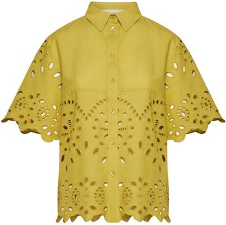 Silvian Heach Femme, Blouses et Chemises, Orange, Taille: 34 FR Camicia ricami traforati ornamentali