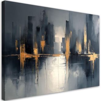 Feeby Tableau d&eacute;co Abstraction noir et or 90x60