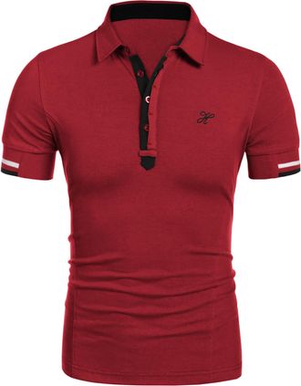 Coofandy Poloshirt Herren Kurzarm Golf T-Shirt M&auml;nner Polohemd Sommer Muscle Shirts Sports Polo Slim Fit Rot XXL
