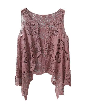 ORANDESIGNE Damen Weste Cardigan Sommer Hippie Gilet H&auml;keln Hohl Spitze Irregular Boho &Auml;rmellos Cardigan Kurz Weste Outerwear Irregular Weste Strickjacke Beachwea