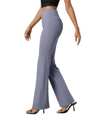 Generic Pantalon bootcut pour femme, leggings daffaires, tenue d&eacute;contract&eacute;e, taille haute, extensible dans les 4 sens, pantalon de bureau avec poche, gris cla