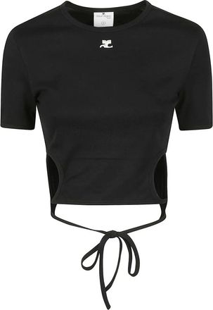 Courr&egrave;ges Femme, Tops, Noir, Taille: 40 FR Ribbon Cut Out Contrast T-Shirt
