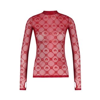 Marine Serre Femme, Tops, Rouge, Taille: 38 FR Moonogram Mesh Flock Second Skin Highneck Top