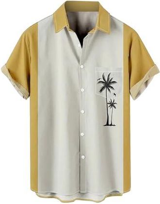 Generic Chemise de plage hawa&iuml;enne ample boutonn&eacute;e &agrave; manches courtes pour homme - Col rabattu - Chemisier d&eacute;t&eacute; &agrave; manches courtes - Avec imprim&eacute; floral tropica