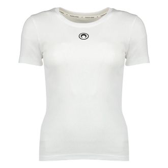 Marine Serre Moon Logo Geripptes Jersey Baby Fit T-Shirt - - Tops - Damen - Wei&szlig; - L