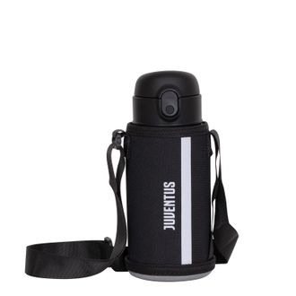 Juventus Trinkflasche f&uuml;r Jungen, Wei&szlig; Schwarz, mit Flaschenhalter mit Schultergurt, Temperaturbest&auml;ndigkeit: 12 Stunden/kalt 24 Stunden