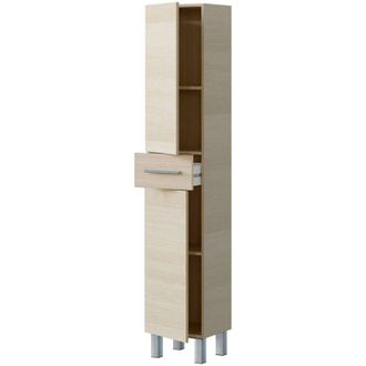 Dmora Dmora - Badezimmers&auml;ule Dokerek, Badezimmerwandschrank mit 2 T&uuml;ren und 1 Schublade, Hochschrank, 35x31h182 cm, Gl&auml;nzendes Wei&szlig;