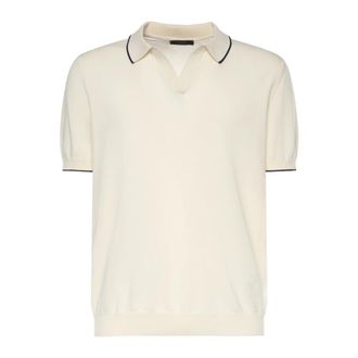 Fay Homme, Tops, Blanc, Taille: XL T-shirt Col V avec Bordure