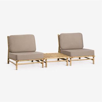 Sklum Garten-Set mit 2 Sesseln und quadratischem Couchtisch 75x75 cm aus Bambus Isendra