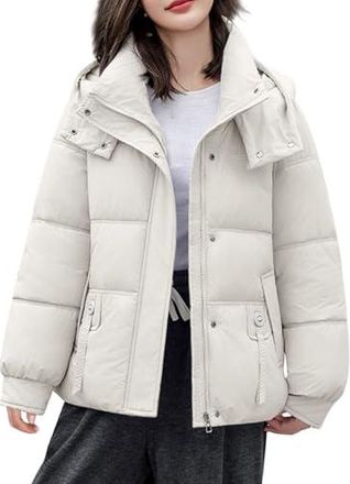 Generic Veste bouffante à capuche pour femme, vêtement dextérieur chaud à capuche, col montant, imperméable et résistant au vent, manteau matelassé classique,